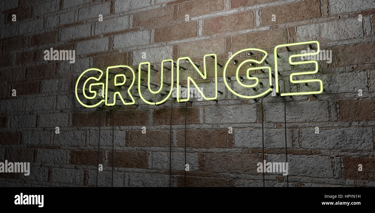 GRUNGE - Glowing Neon Sign on stonework wall - 3D rendered royalty free ...