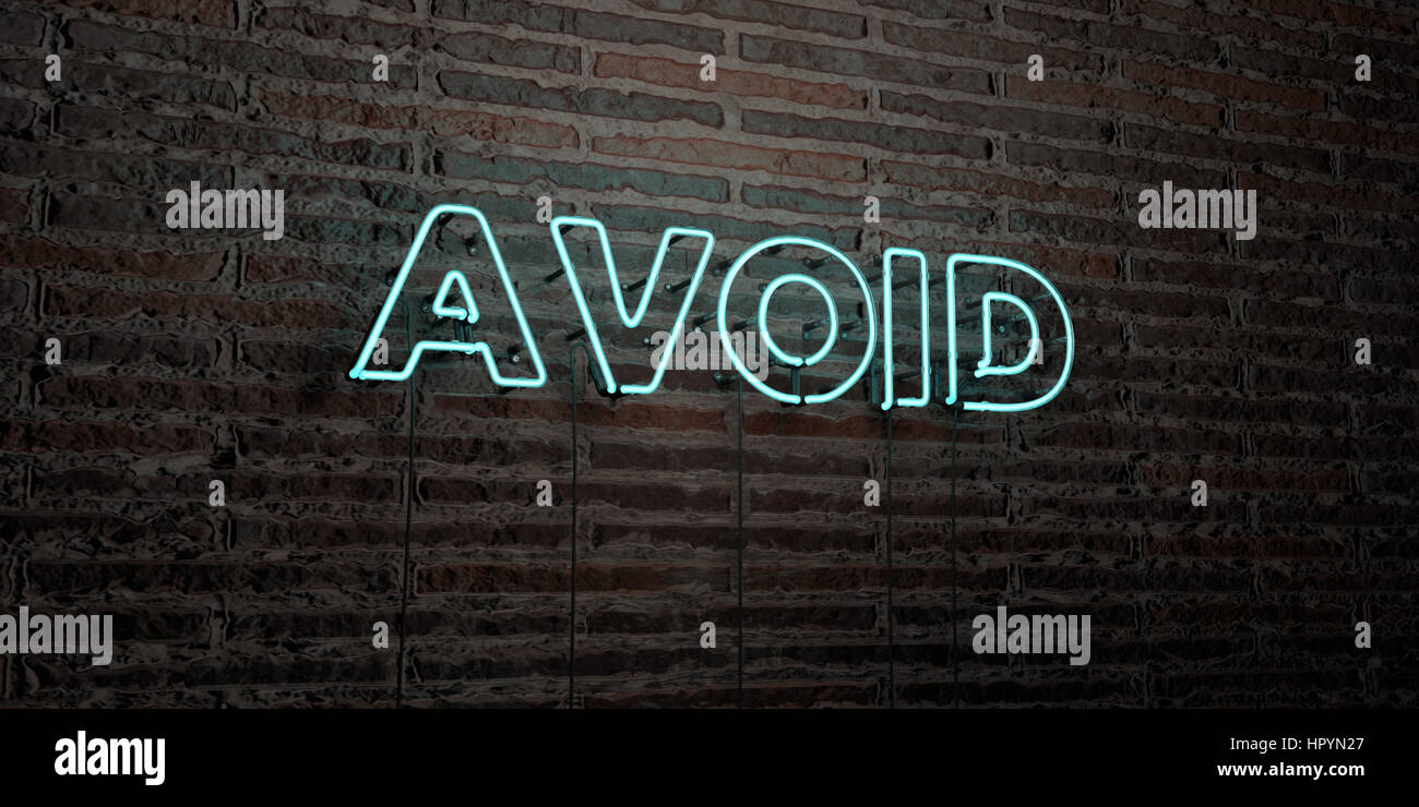 AVOID -Realistic Neon Sign on Brick Wall background - 3D rendered ...