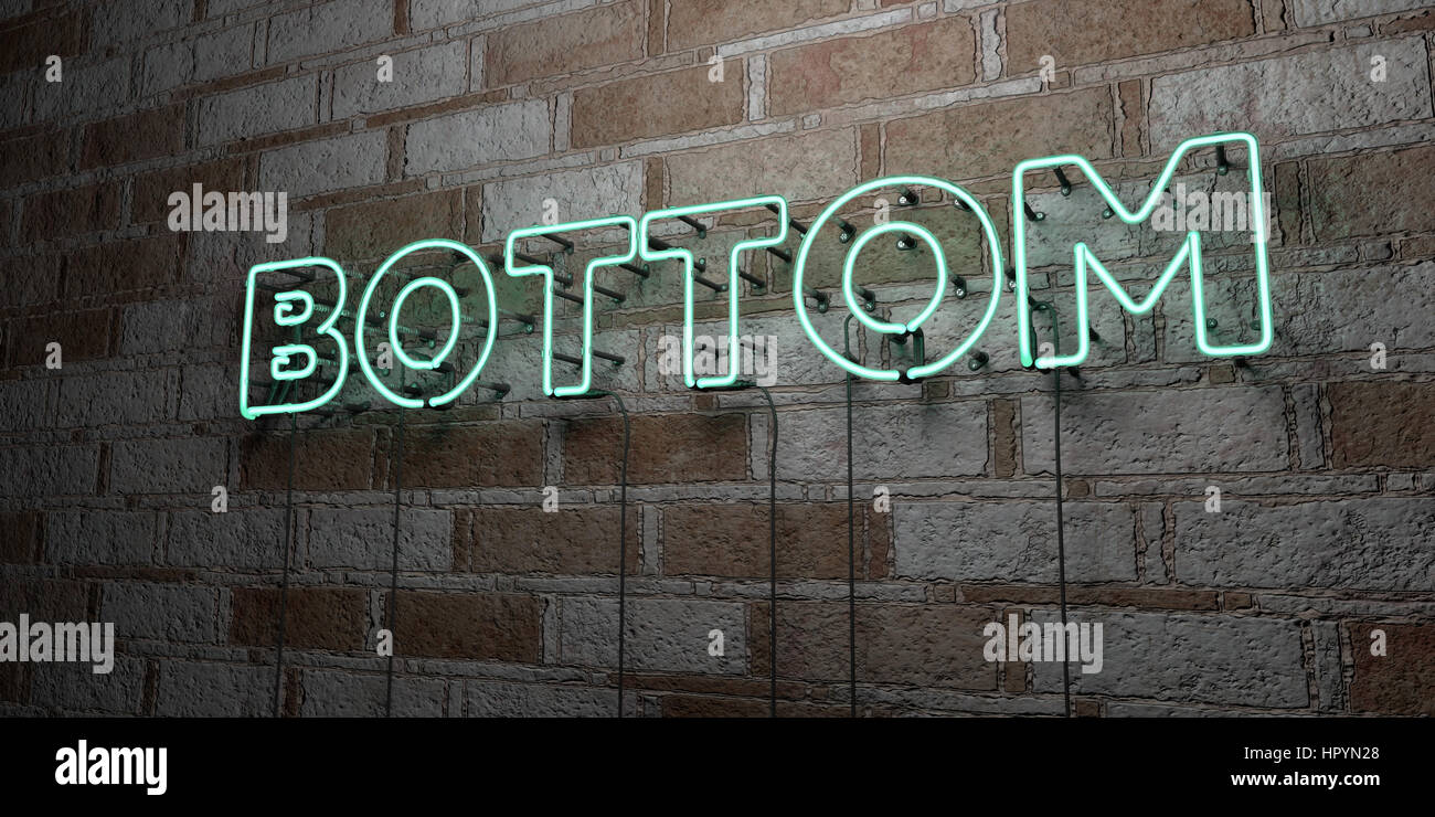 BOTTOM - Glowing Neon Sign on stonework wall - 3D rendered royalty free ...