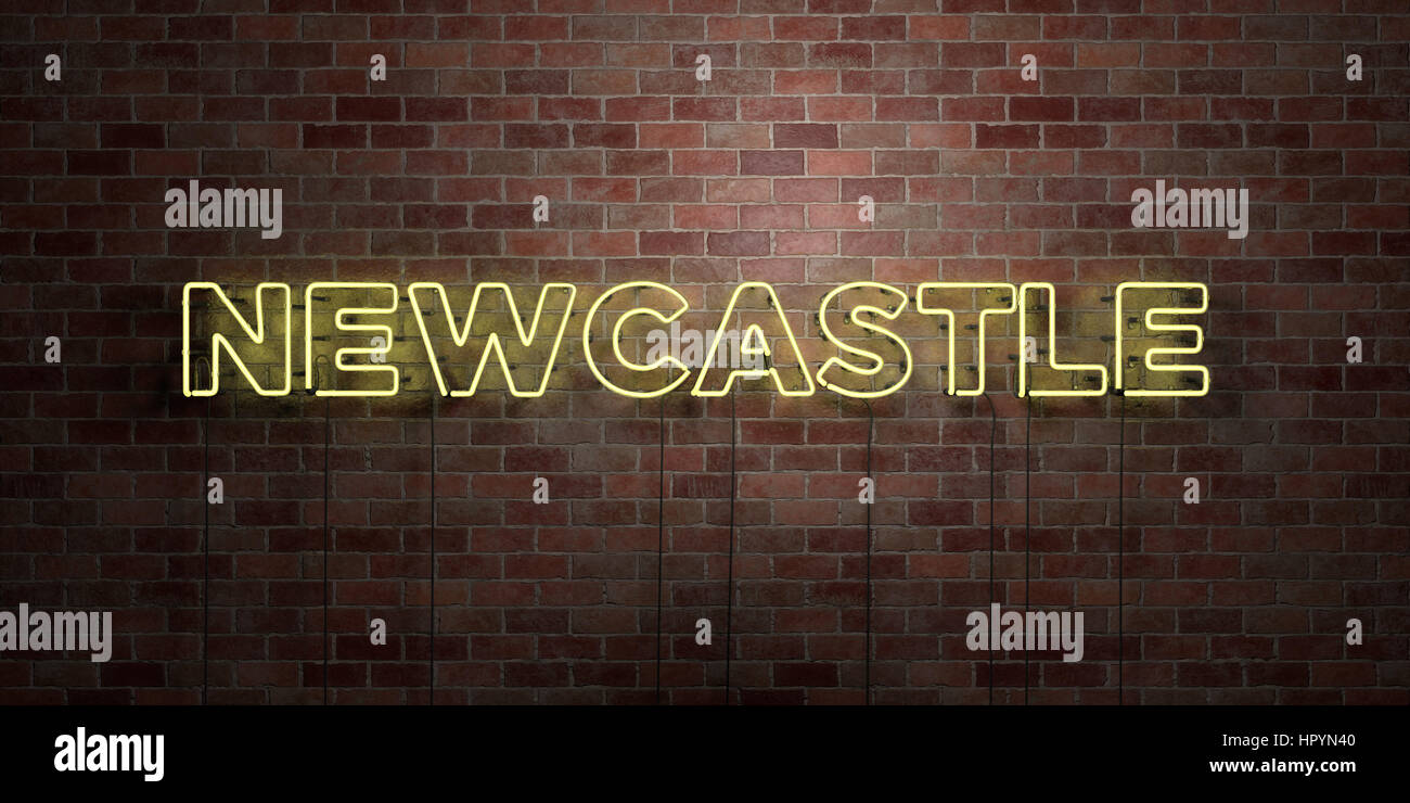 NEWCASTLE - fluorescent Neon tube Sign on brickwork - Front view - 3D ...
