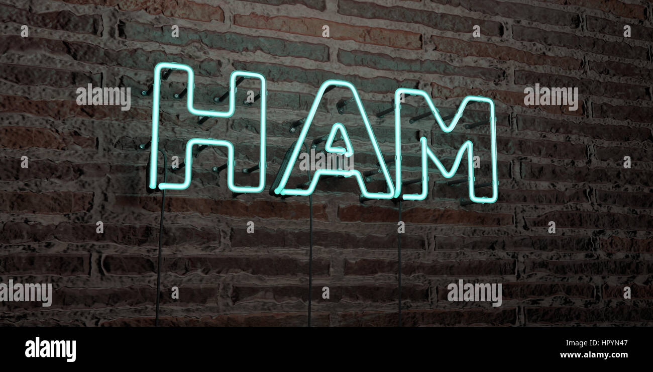 HAM -Realistic Neon Sign on Brick Wall background - 3D rendered royalty ...