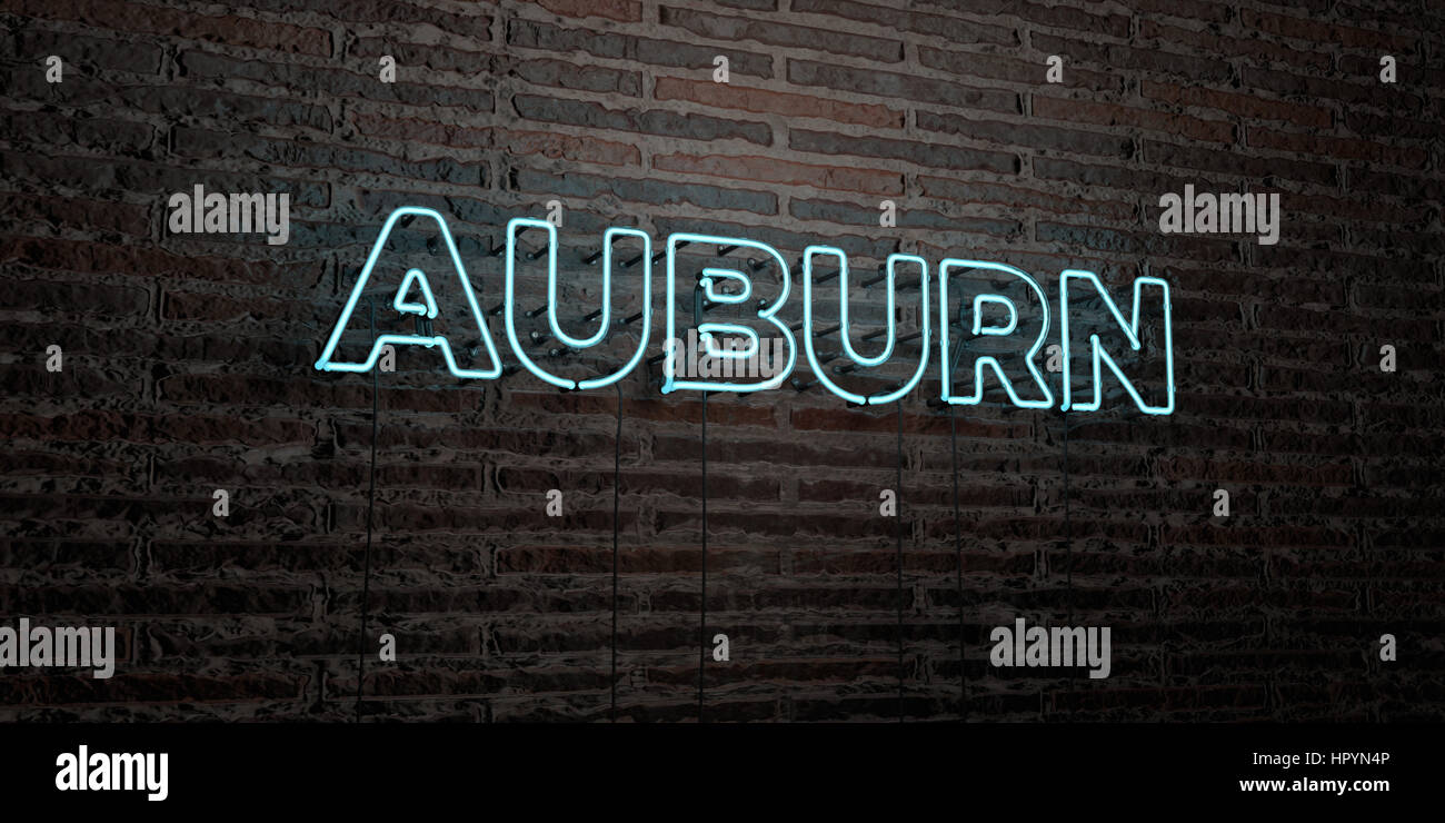 AUBURN -Realistic Neon Sign on Brick Wall background - 3D rendered ...