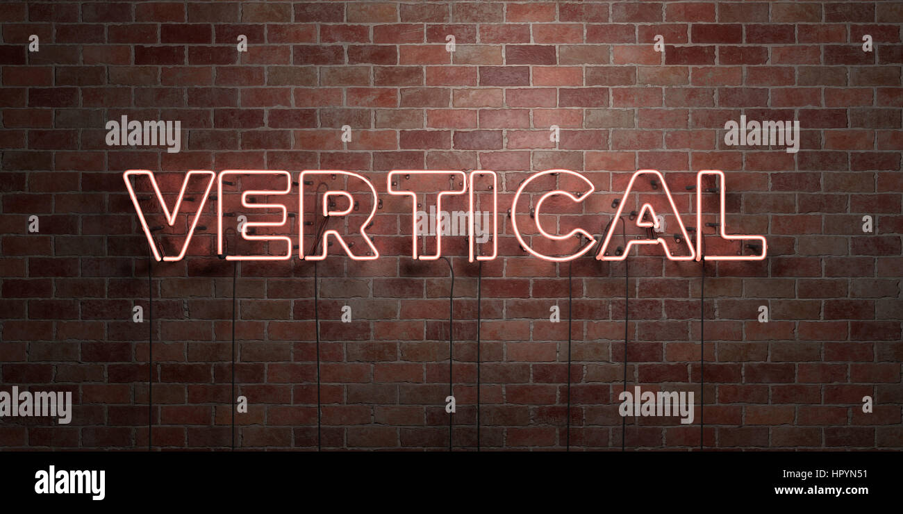 VERTICAL - fluorescent Neon tube Sign on brickwork - Front view - 3D ...