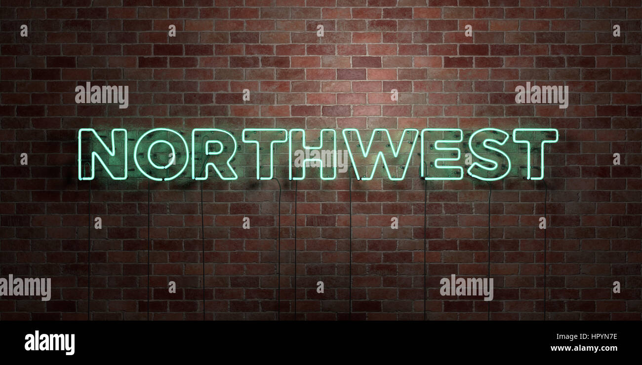 NORTHWEST - fluorescent Neon tube Sign on brickwork - Front view - 3D ...