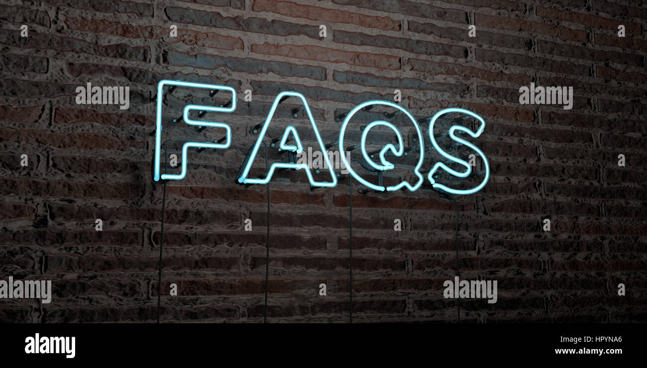 FAQS -Realistic Neon Sign on Brick Wall background - 3D rendered ...