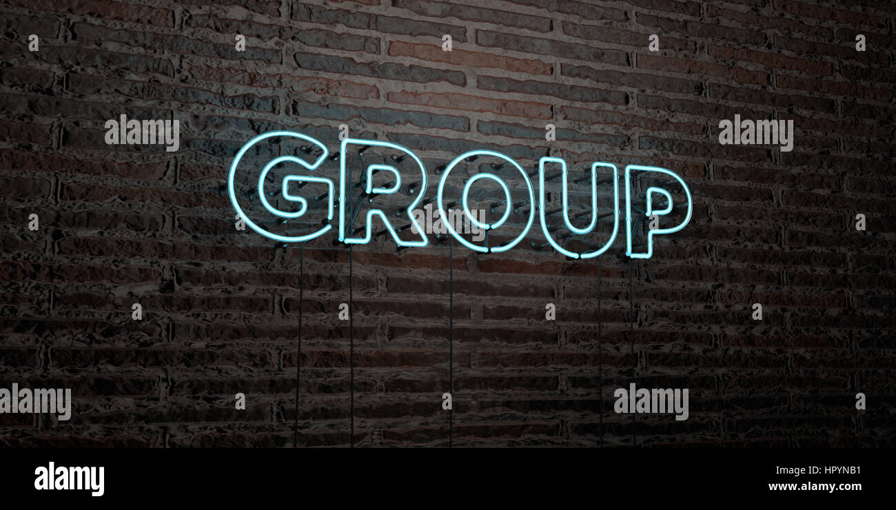 GROUP -Realistic Neon Sign on Brick Wall background - 3D rendered ...