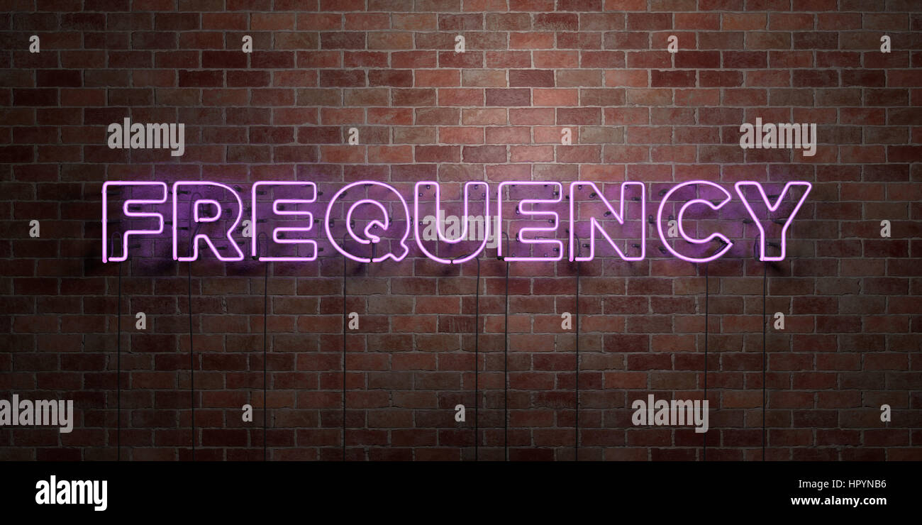 FREQUENCY - fluorescent Neon tube Sign on brickwork - Front view - 3D ...