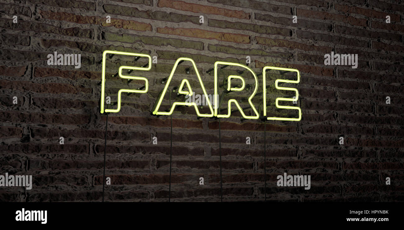 FARE -Realistic Neon Sign on Brick Wall background - 3D rendered ...