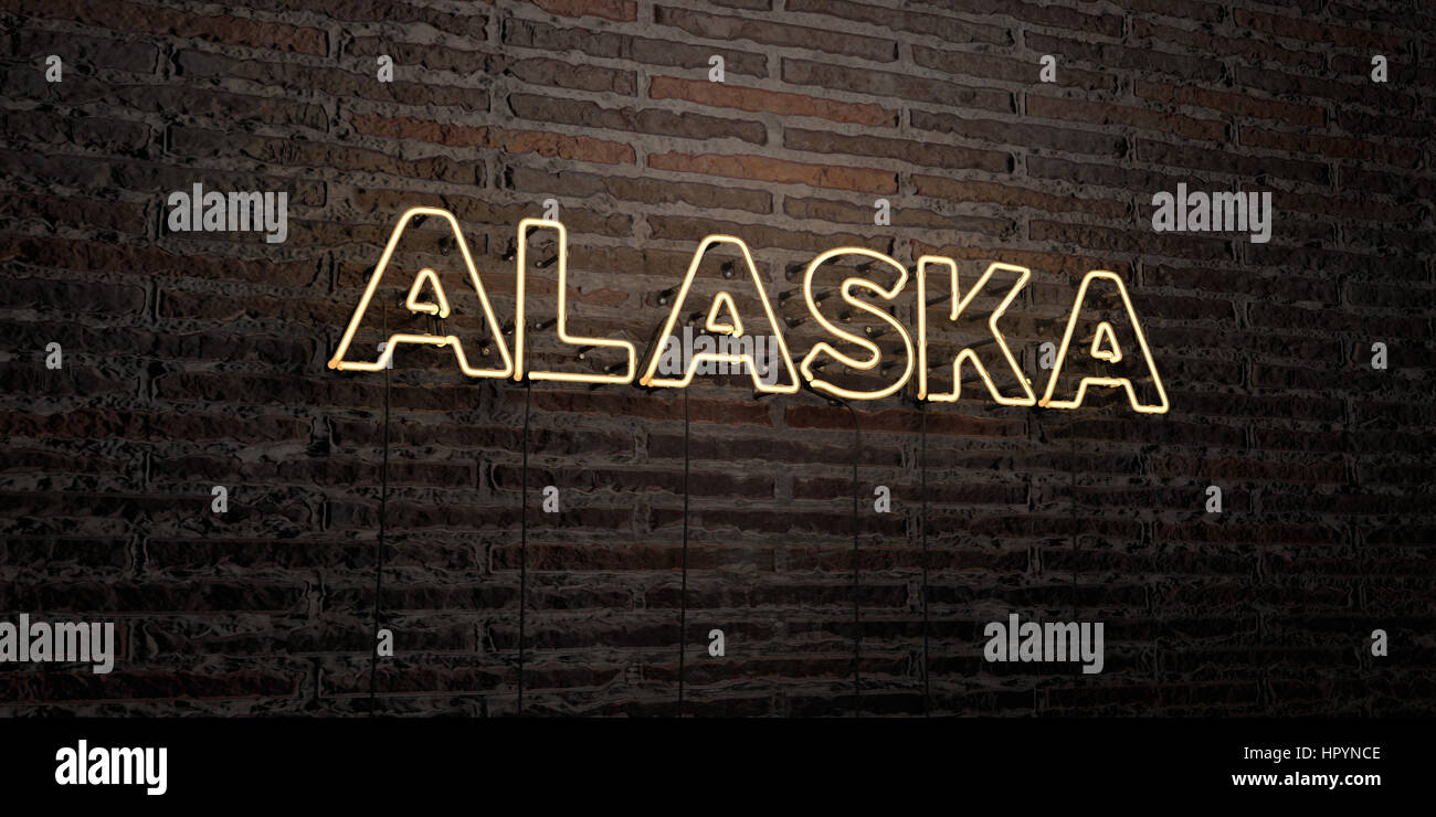 ALASKA -Realistic Neon Sign on Brick Wall background - 3D rendered ...