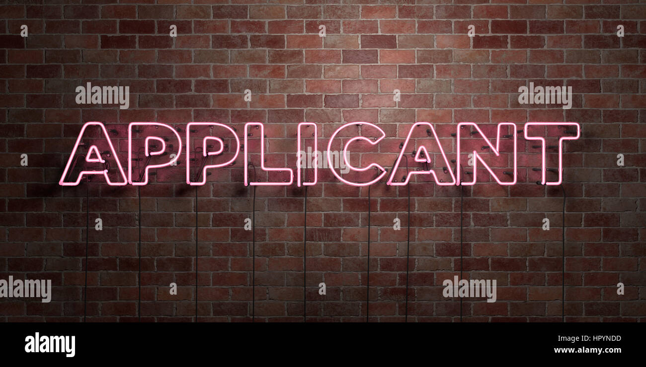 APPLICANT - fluorescent Neon tube Sign on brickwork - Front view - 3D ...