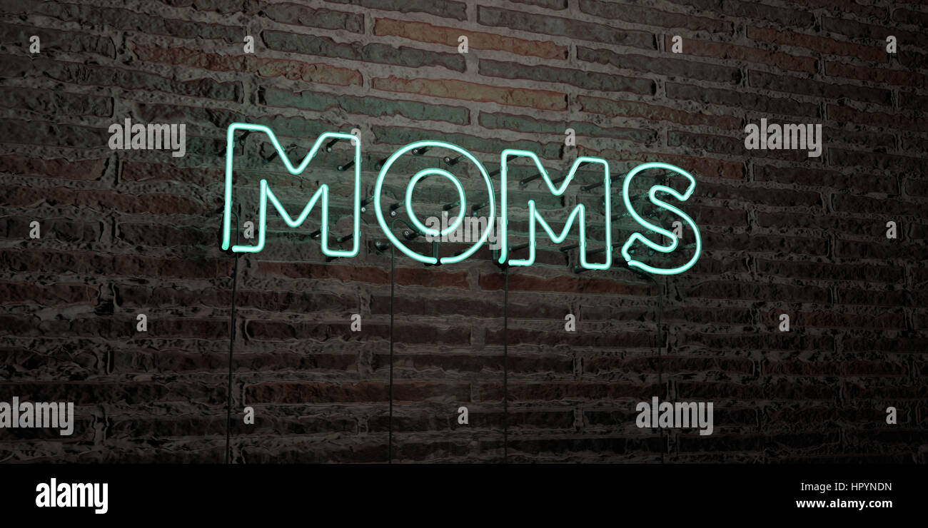 MOMS -Realistic Neon Sign on Brick Wall background - 3D rendered ...