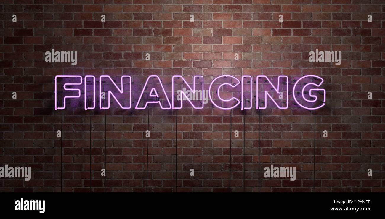 FINANCING - fluorescent Neon tube Sign on brickwork - Front view - 3D ...