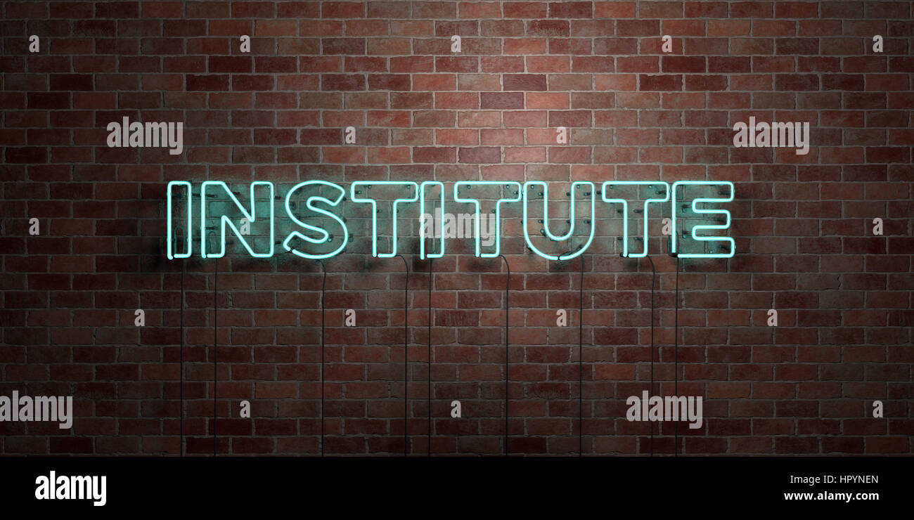 INSTITUTE - fluorescent Neon tube Sign on brickwork - Front view - 3D ...