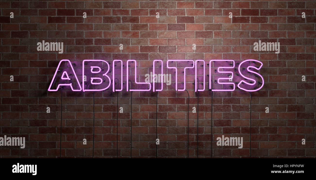 ABILITIES - fluorescent Neon tube Sign on brickwork - Front view - 3D ...