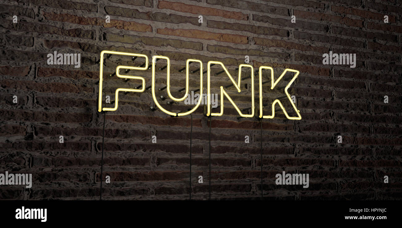 FUNK -Realistic Neon Sign on Brick Wall background - 3D rendered ...