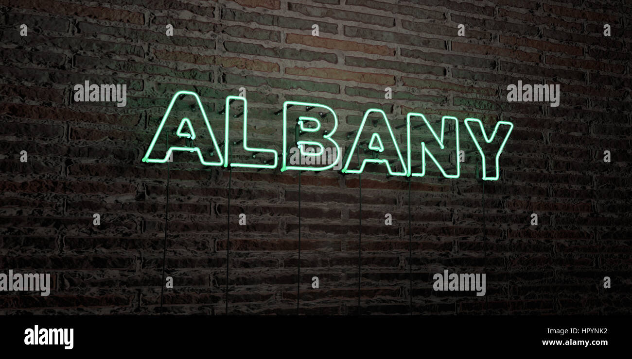 ALBANY -Realistic Neon Sign on Brick Wall background - 3D rendered ...