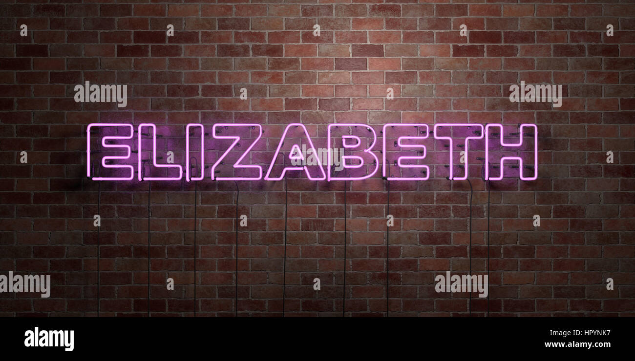 ELIZABETH - fluorescent Neon tube Sign on brickwork - Front view - 3D ...