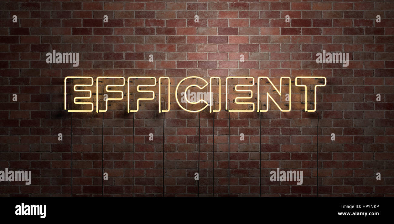 EFFICIENT - fluorescent Neon tube Sign on brickwork - Front view - 3D ...