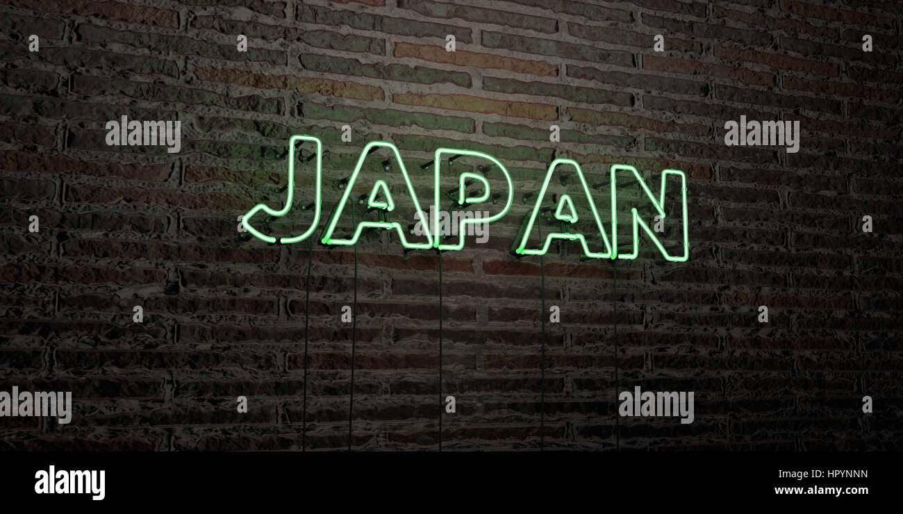 JAPAN -Realistic Neon Sign on Brick Wall background - 3D rendered ...