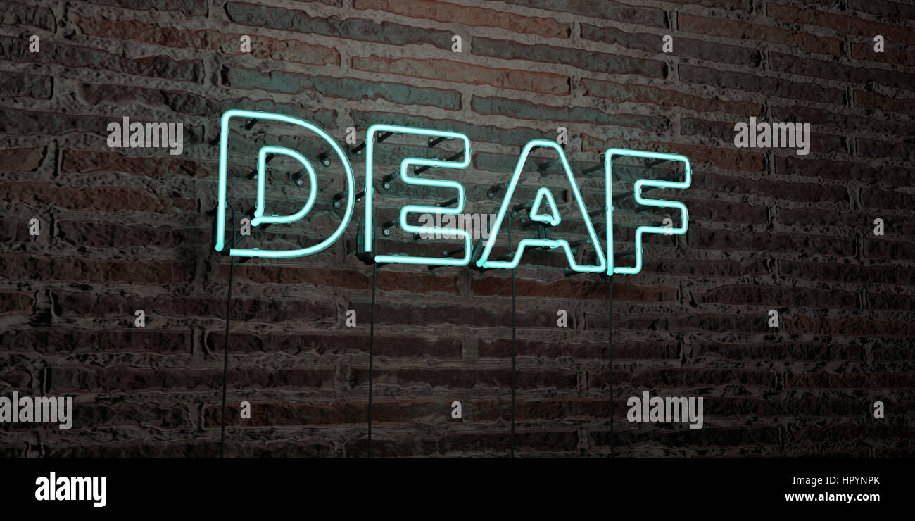 DEAF -Realistic Neon Sign on Brick Wall background - 3D rendered ...