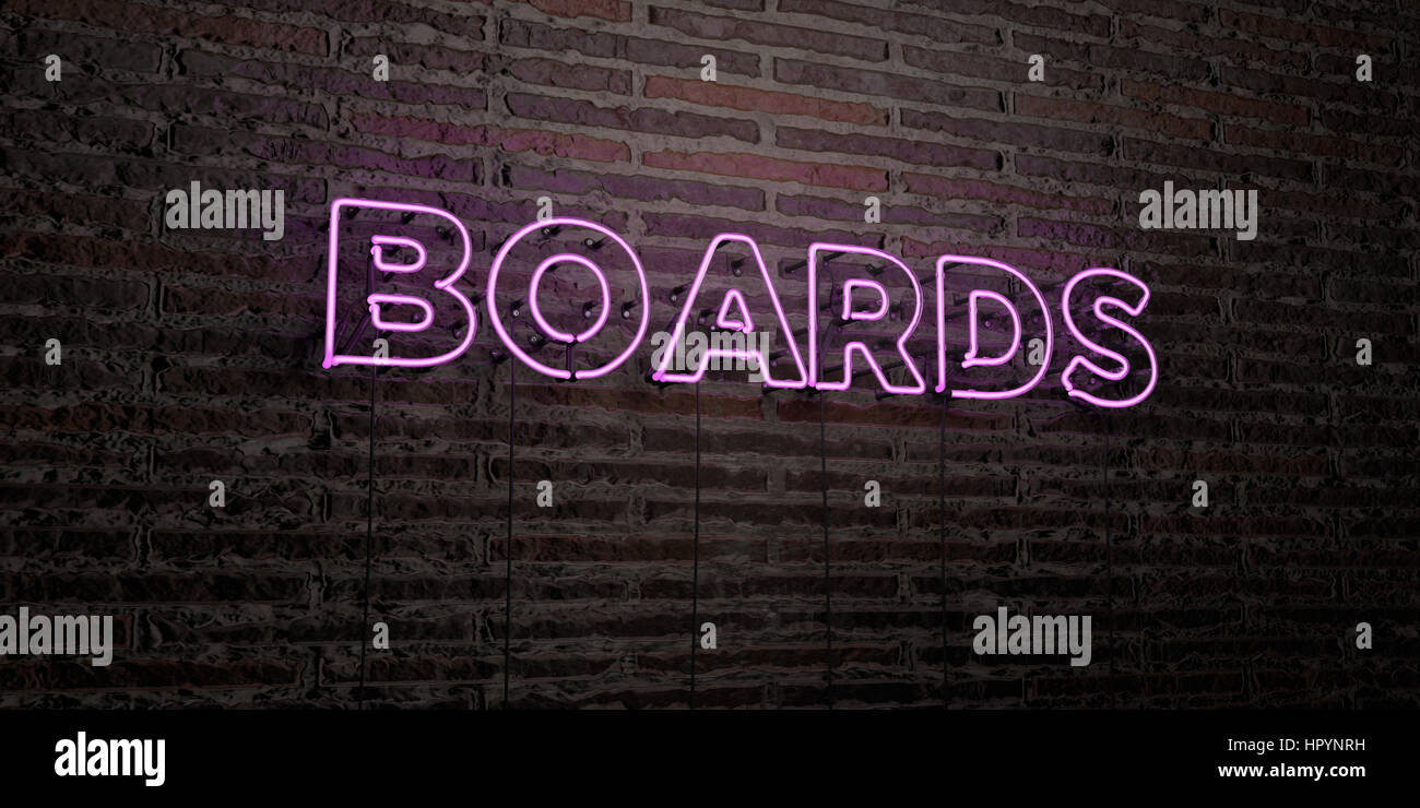 BOARDS -Realistic Neon Sign on Brick Wall background - 3D rendered ...