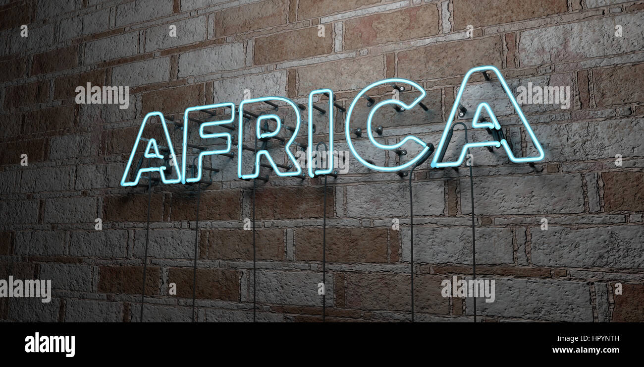 AFRICA - Glowing Neon Sign on stonework wall - 3D rendered royalty free ...