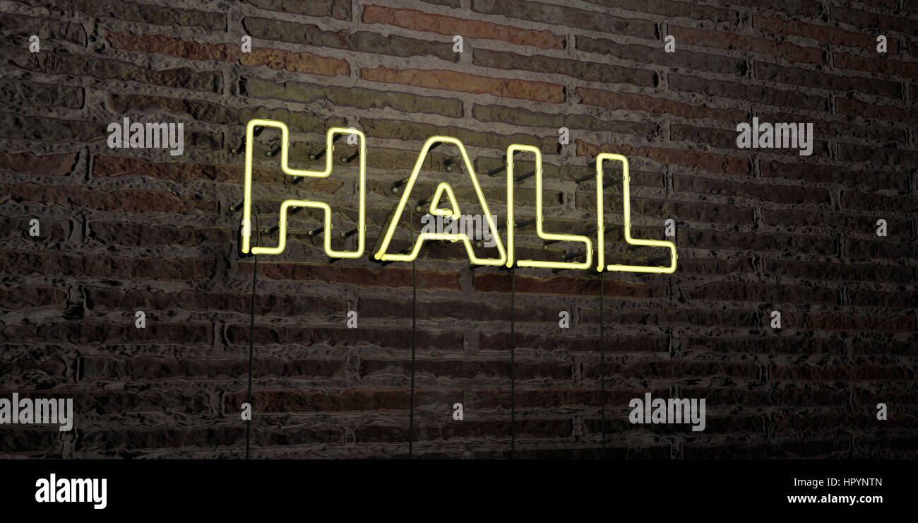 HALL -Realistic Neon Sign on Brick Wall background - 3D rendered ...