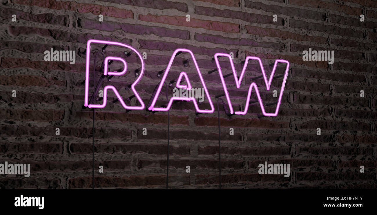 RAW -Realistic Neon Sign on Brick Wall background - 3D rendered royalty ...