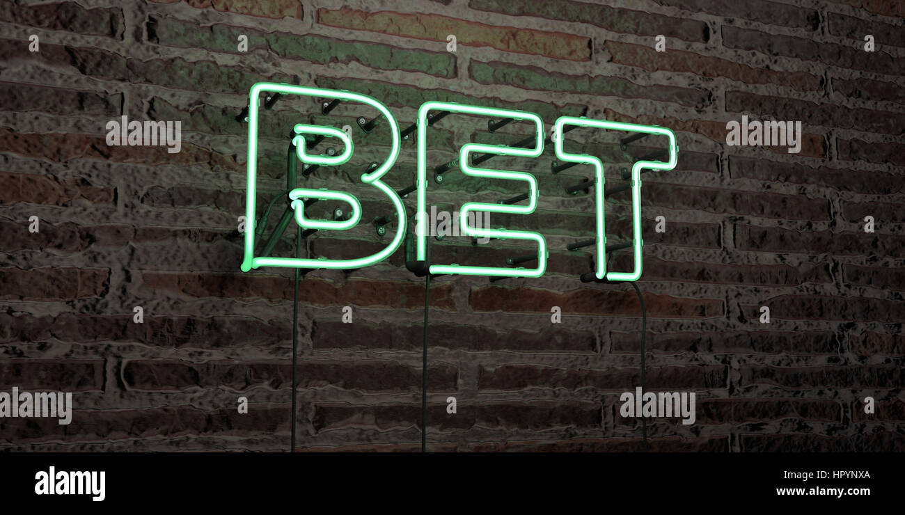 BET -Realistic Neon Sign on Brick Wall background - 3D rendered royalty ...