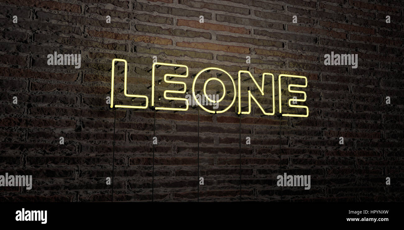 LEONE -Realistic Neon Sign on Brick Wall background - 3D rendered ...