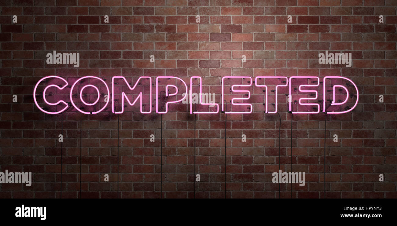 COMPLETED - fluorescent Neon tube Sign on brickwork - Front view - 3D ...