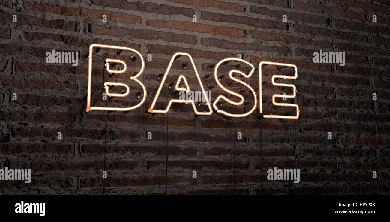 BASE -Realistic Neon Sign on Brick Wall background - 3D rendered ...