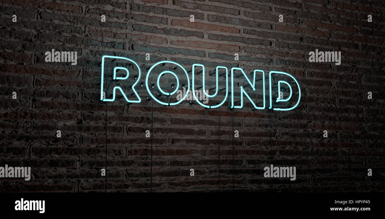 ROUND -Realistic Neon Sign on Brick Wall background - 3D rendered ...