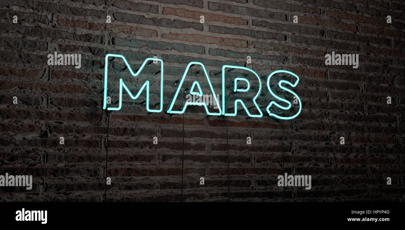 MARS -Realistic Neon Sign on Brick Wall background - 3D rendered ...