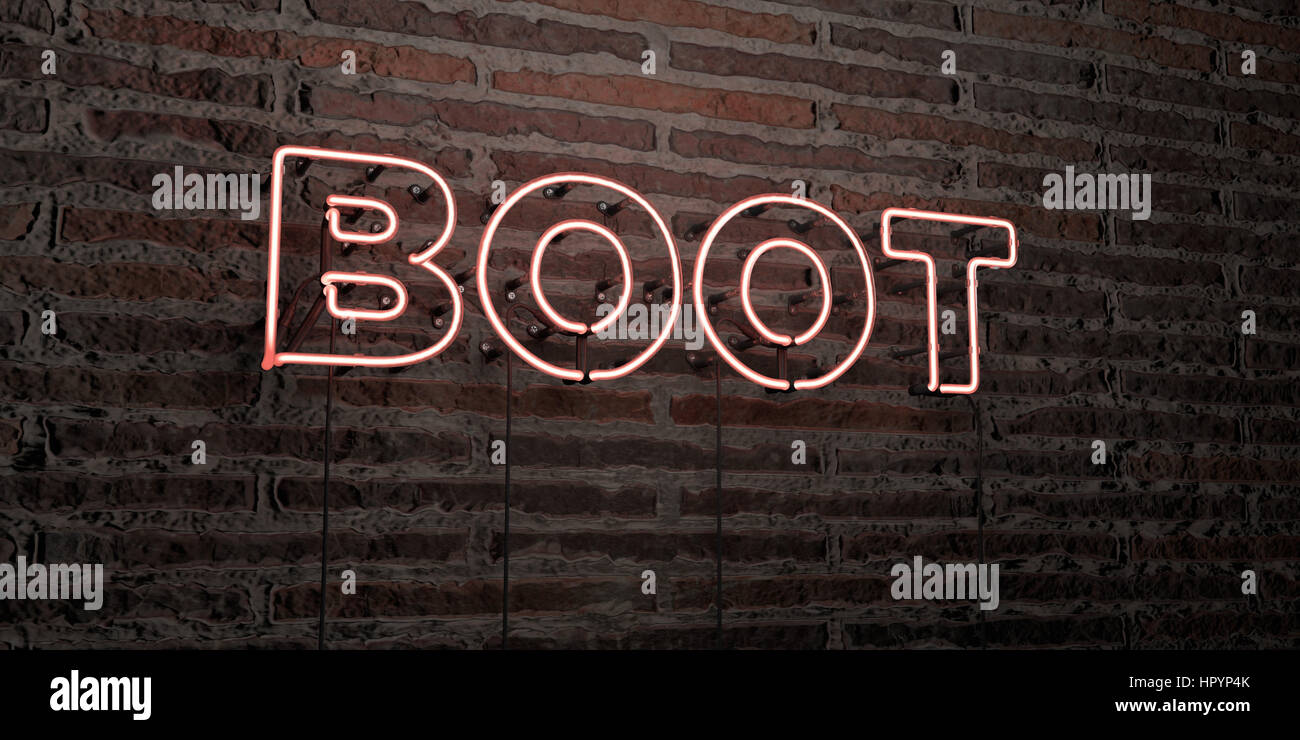 BOOT -Realistic Neon Sign on Brick Wall background - 3D rendered ...