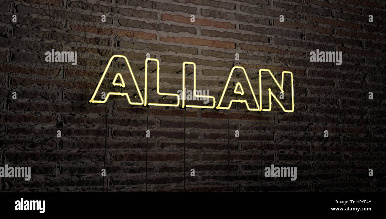 ALLAN -Realistic Neon Sign on Brick Wall background - 3D rendered ...