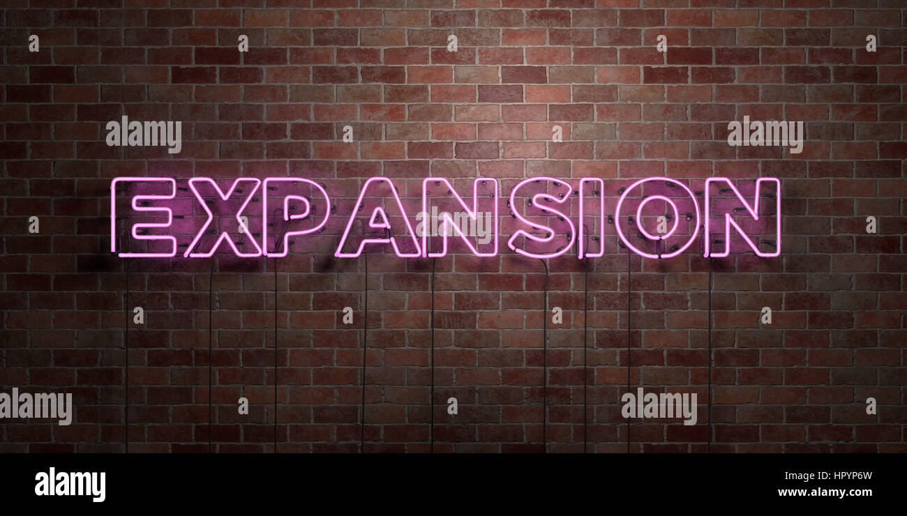 EXPANSION - fluorescent Neon tube Sign on brickwork - Front view - 3D ...