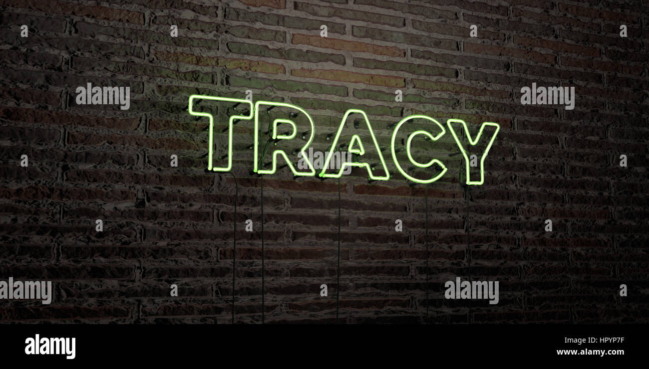 TRACY -Realistic Neon Sign on Brick Wall background - 3D rendered ...