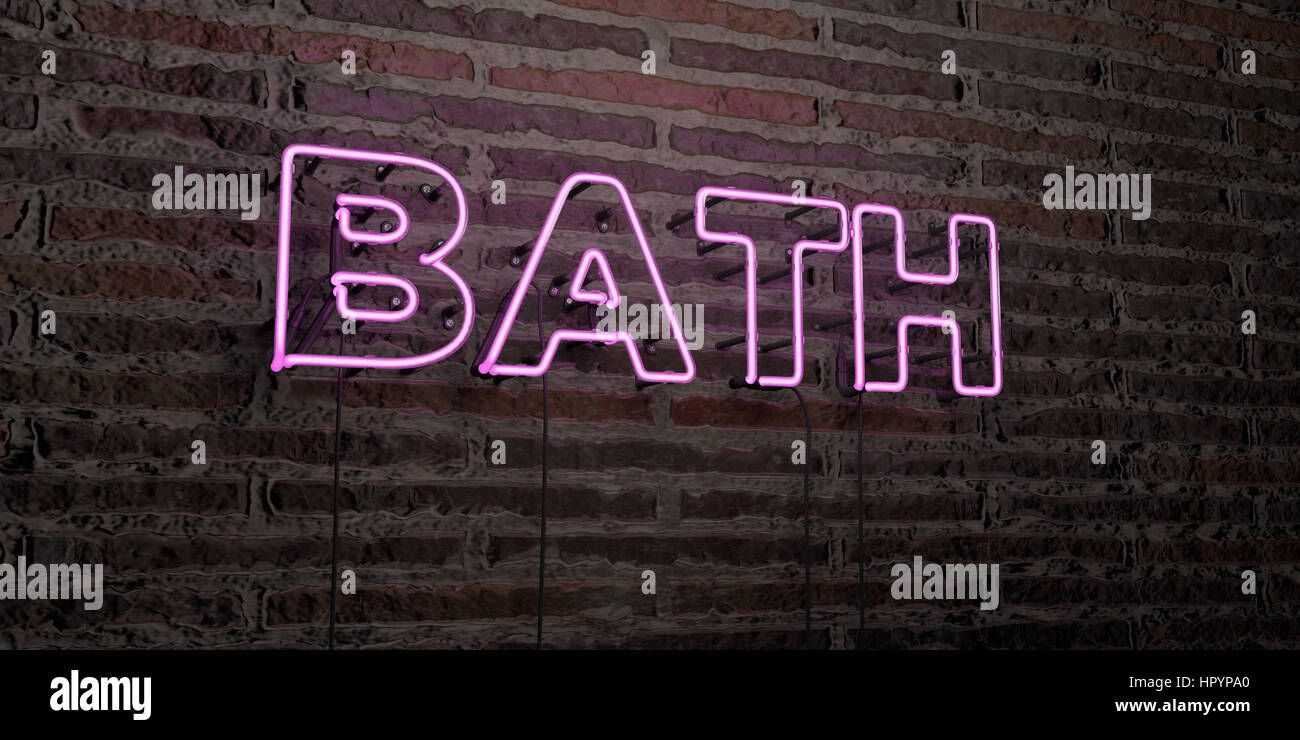 BATH -Realistic Neon Sign on Brick Wall background - 3D rendered ...