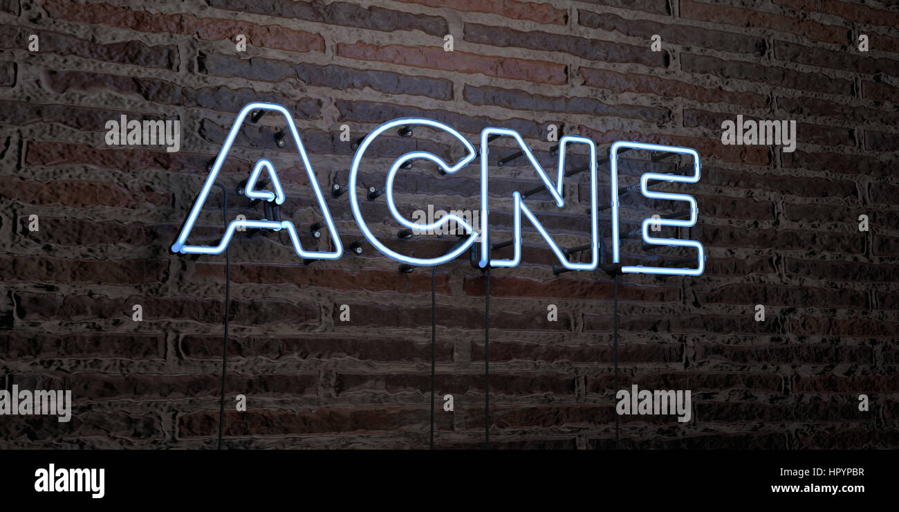 ACNE -Realistic Neon Sign on Brick Wall background - 3D rendered ...