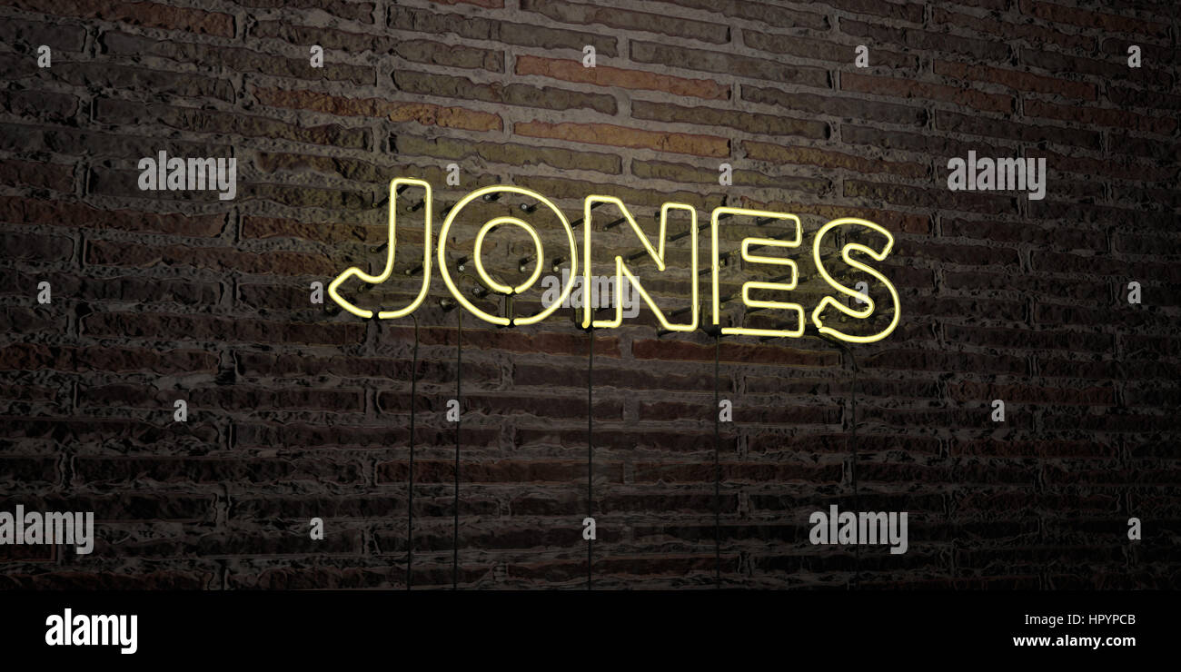 JONES -Realistic Neon Sign on Brick Wall background - 3D rendered ...