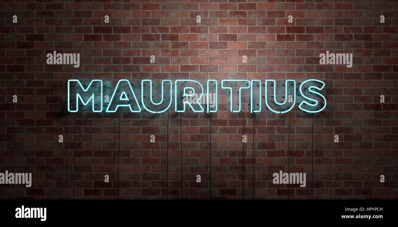 MAURITIUS - fluorescent Neon tube Sign on brickwork - Front view - 3D ...