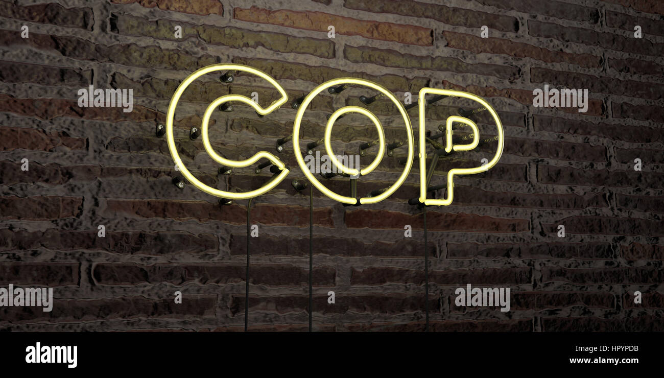 COP -Realistic Neon Sign on Brick Wall background - 3D rendered royalty ...
