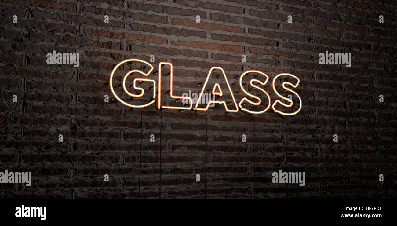 GLASS -Realistic Neon Sign on Brick Wall background - 3D rendered ...