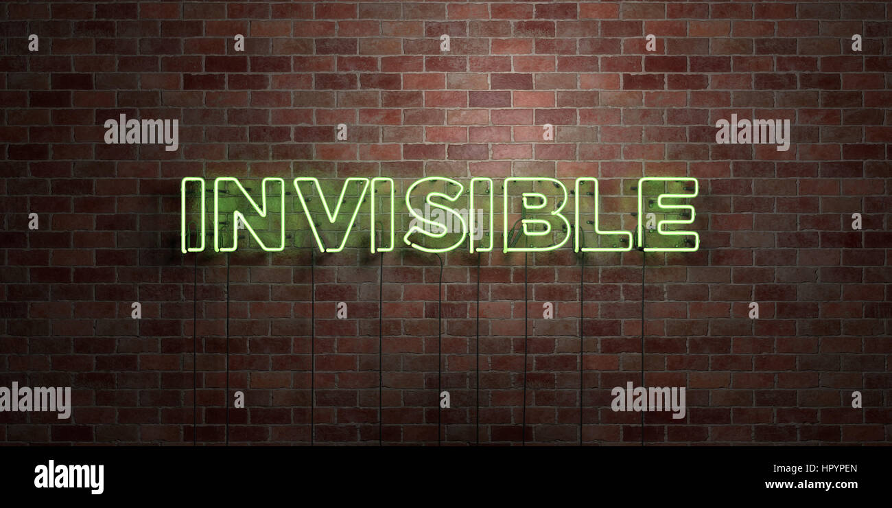 INVISIBLE - fluorescent Neon tube Sign on brickwork - Front view - 3D ...
