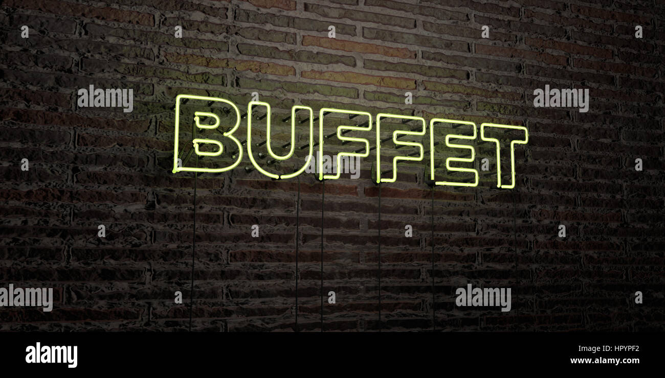 BUFFET -Realistic Neon Sign on Brick Wall background - 3D rendered ...