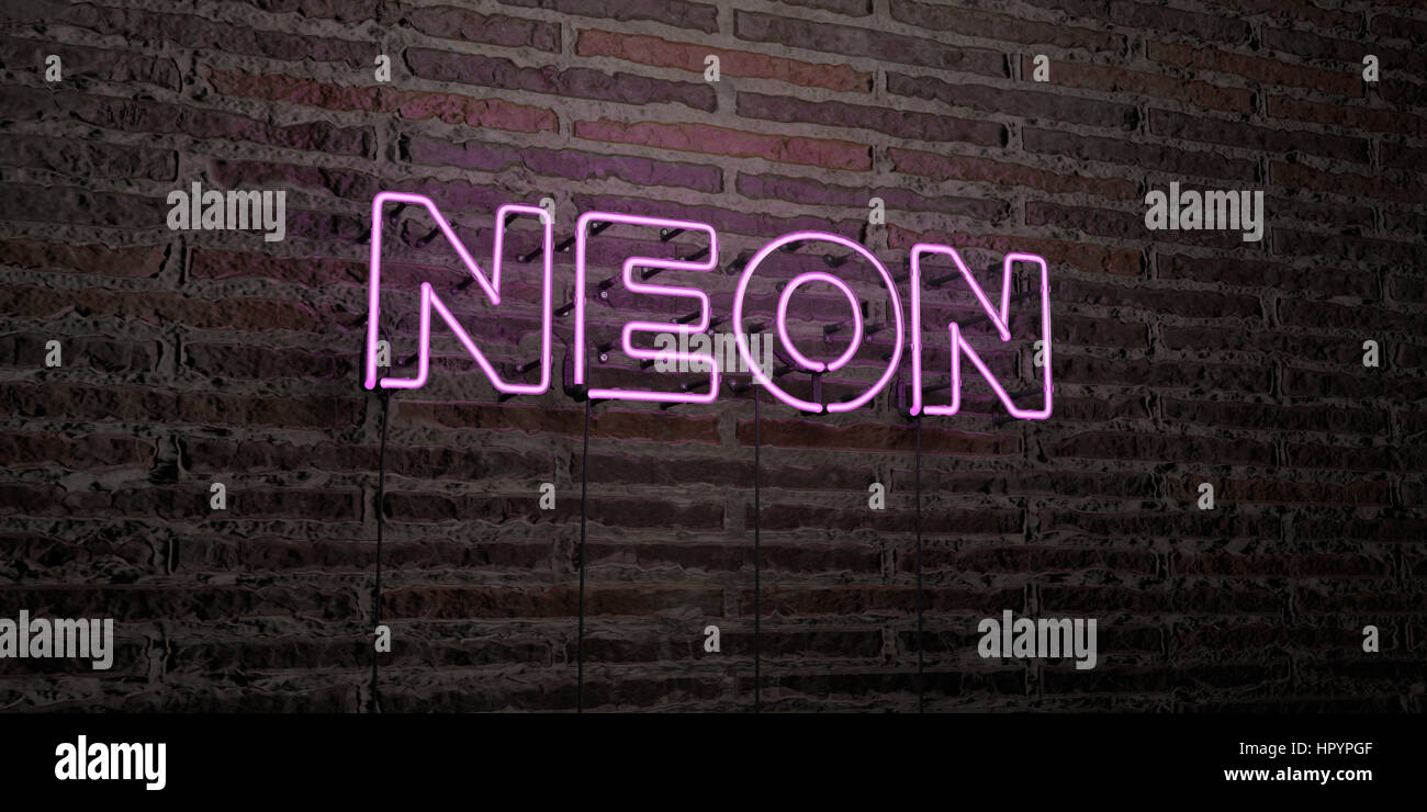 NEON -Realistic Neon Sign on Brick Wall background - 3D rendered ...
