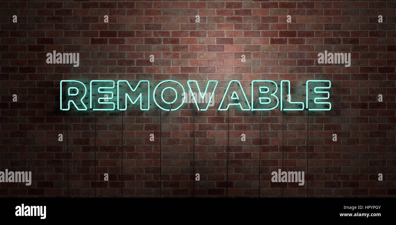 REMOVABLE - fluorescent Neon tube Sign on brickwork - Front view - 3D ...