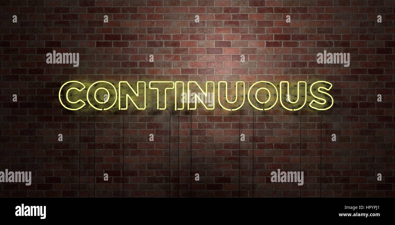 CONTINUOUS - fluorescent Neon tube Sign on brickwork - Front view - 3D ...