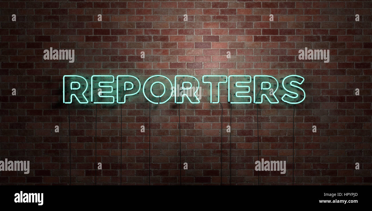 REPORTERS - fluorescent Neon tube Sign on brickwork - Front view - 3D ...